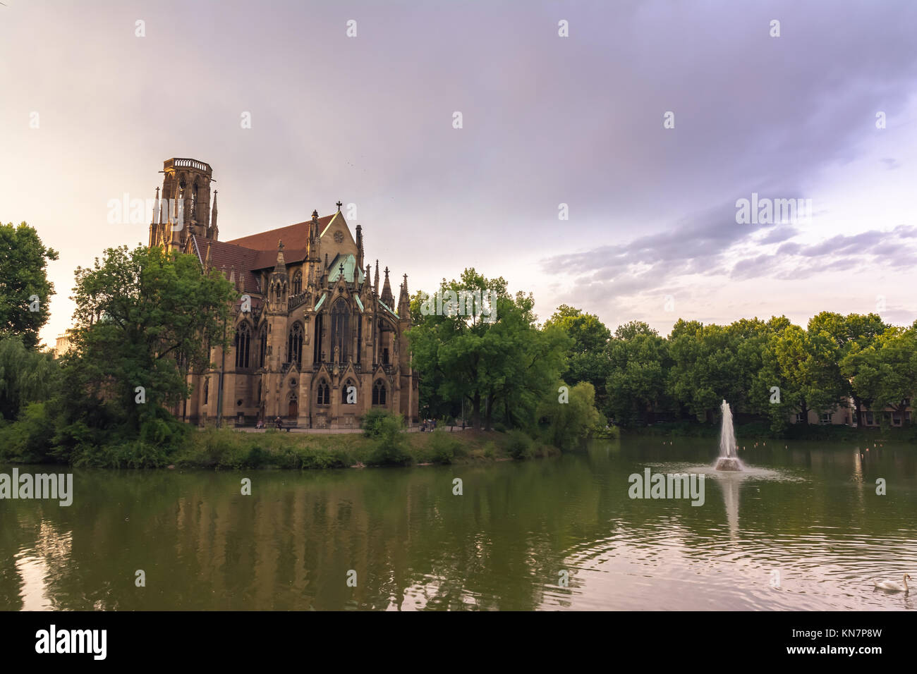Stuttgart Feuersee Johanesskirche Pond Landscape Germany Europe ...