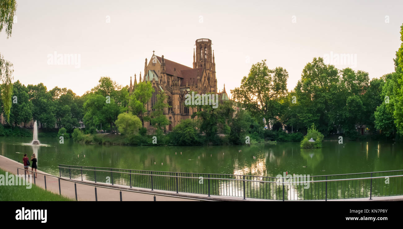 Stuttgart Feuersee Johanesskirche Pond Landscape Germany Europe ...