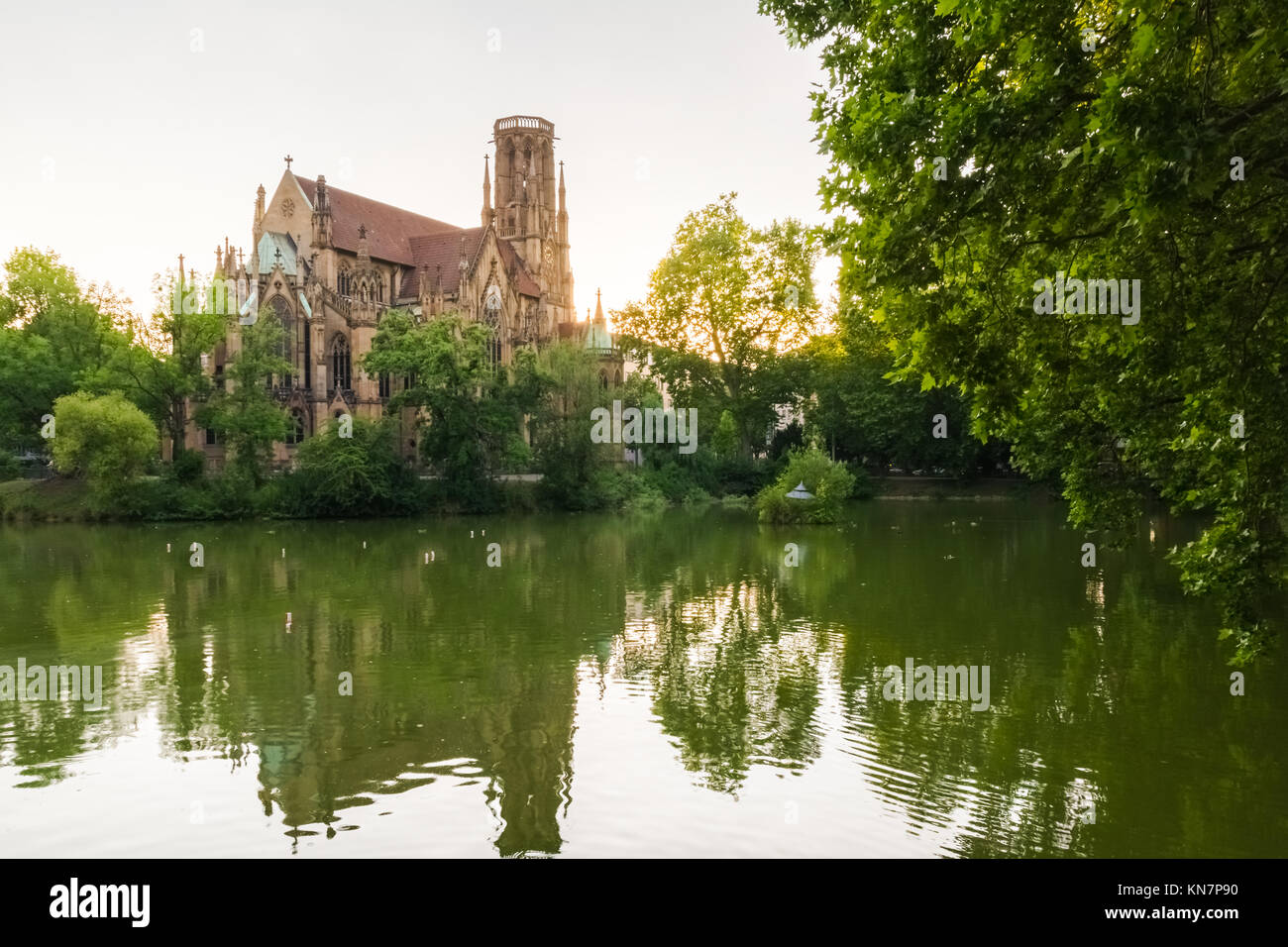 Stuttgart Feuersee Johanesskirche Pond Landscape Germany Europe ...