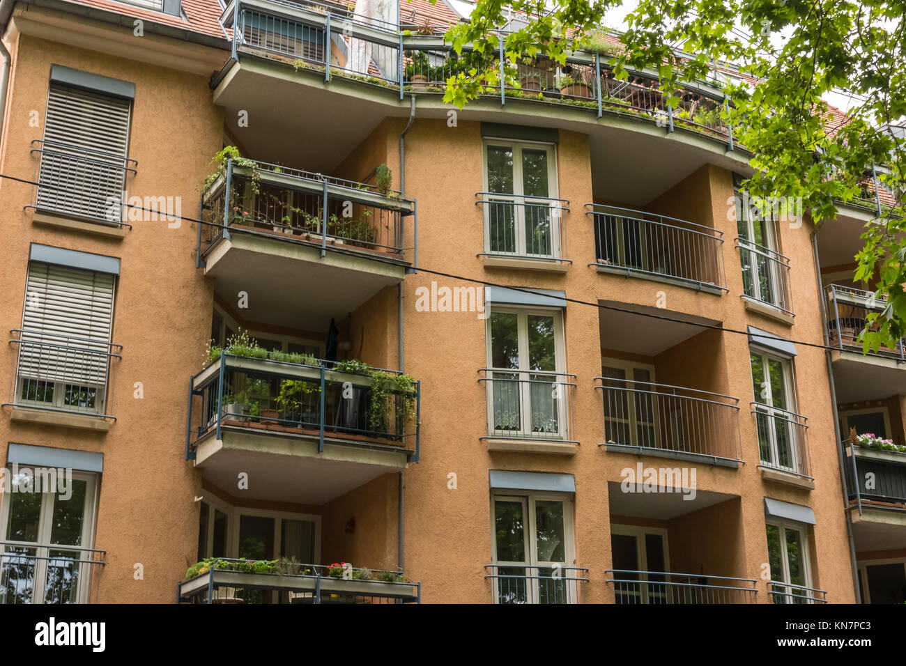 Vintage European Apartment Building Facade Balconies Front View from ...