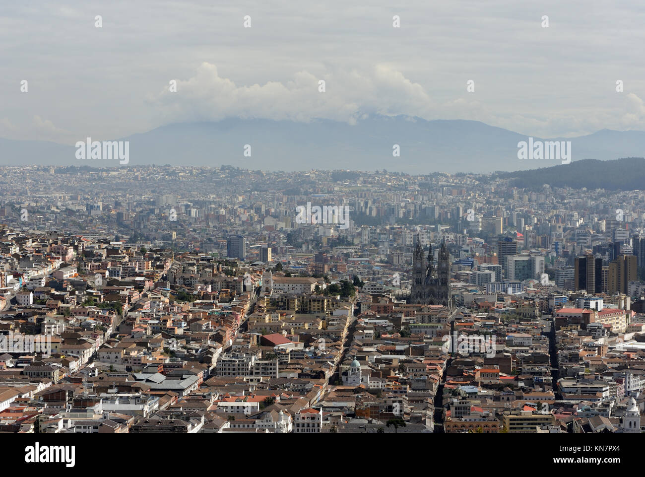 View of Quito from the Virgin of Quito on the top of the hill above ...
