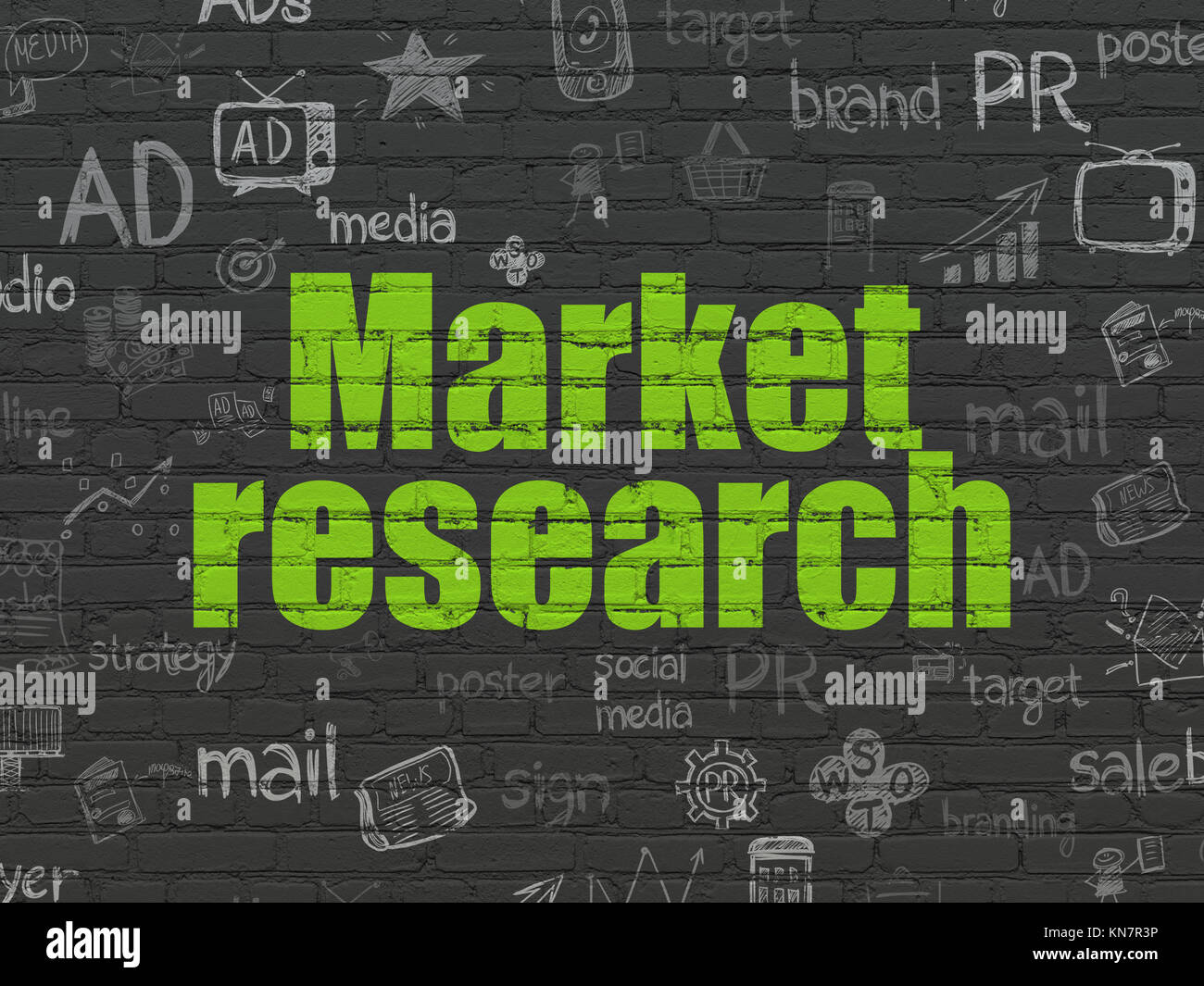 Advertising concept: Market Research on wall background Stock Photo - Alamy