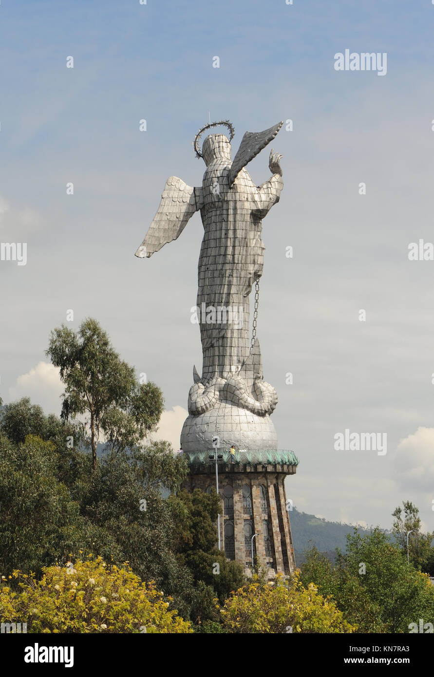 The huge aluminium covered statue of the Virgin of Quito. The statue is ...