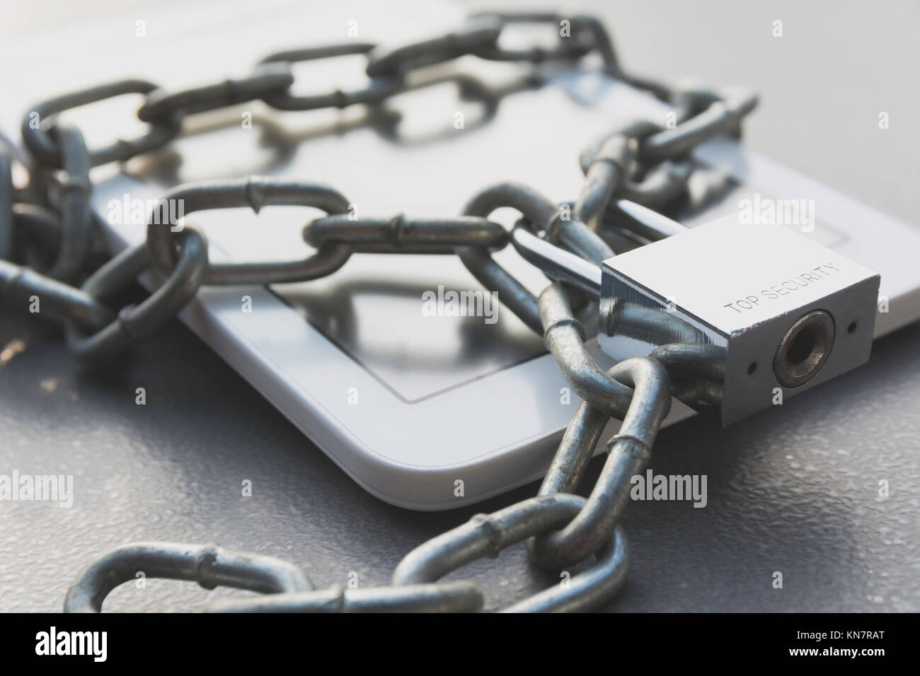 Smart phone with chain and lock for safety and security concept Stock ...