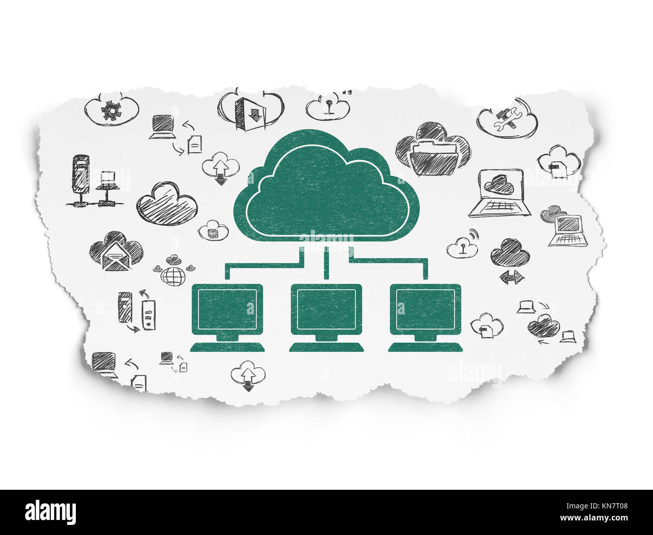 Cloud computing concept: Cloud Network on Torn Paper background Stock ...