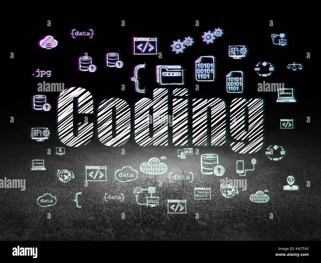 Database concept: Coding in grunge dark room Stock Photo - Alamy