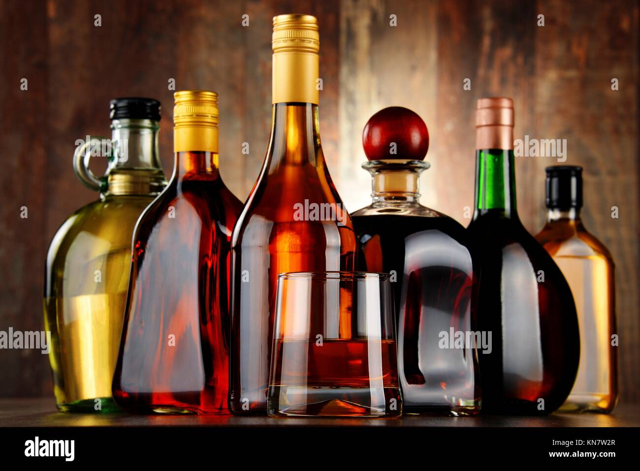Bottles Of Assorted Alcoholic Beverages High Resolution Stock ...
