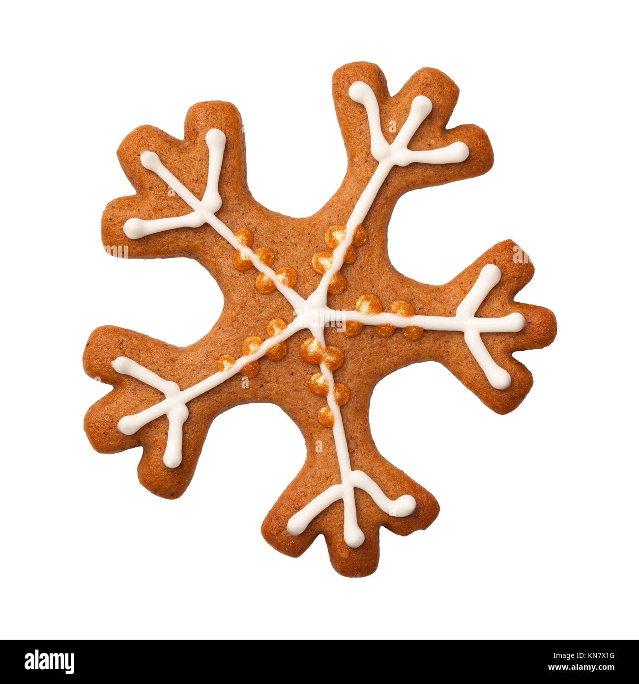 Gingerbread snowflake isolated on white background. Top view Stock ...