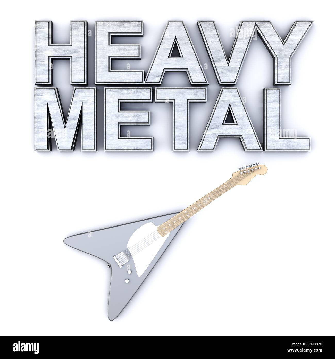 The word heavy metal with a generic guitar. 3D rendered Illustration ...