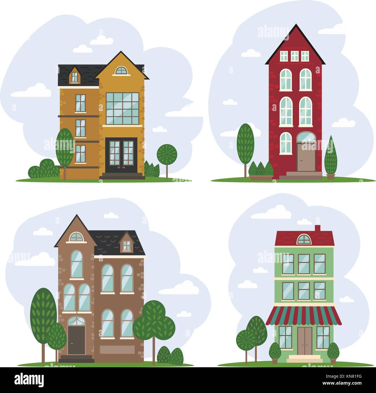 Facade traditional town houses Stock Vector Images - Alamy