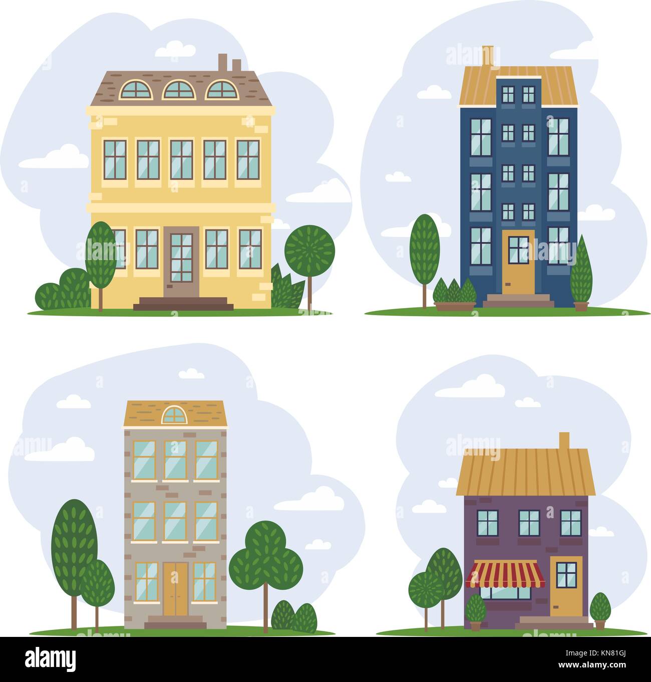 Facade traditional town houses Stock Vector Images - Alamy