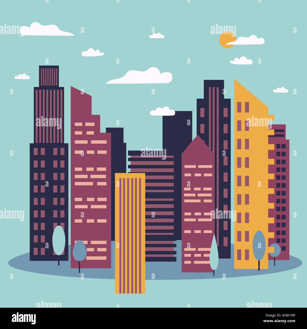 Day cityscape. Skyline with sun Stock Vector Image & Art - Alamy