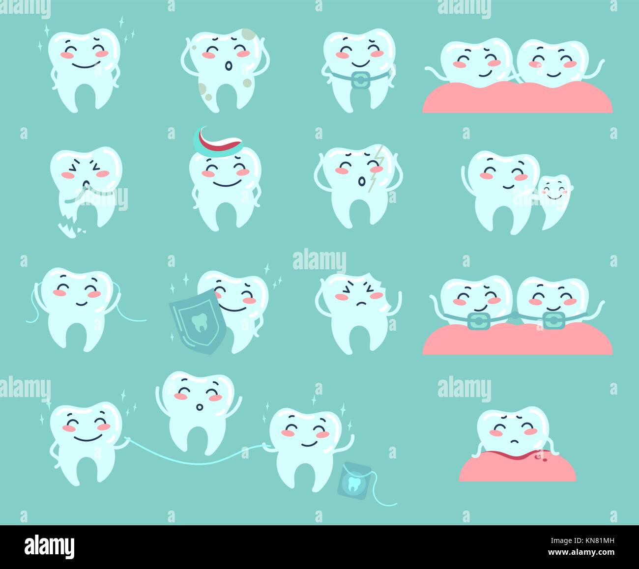 Cute cartoon teeth. Dentistry problems and treat Stock Vector Image ...