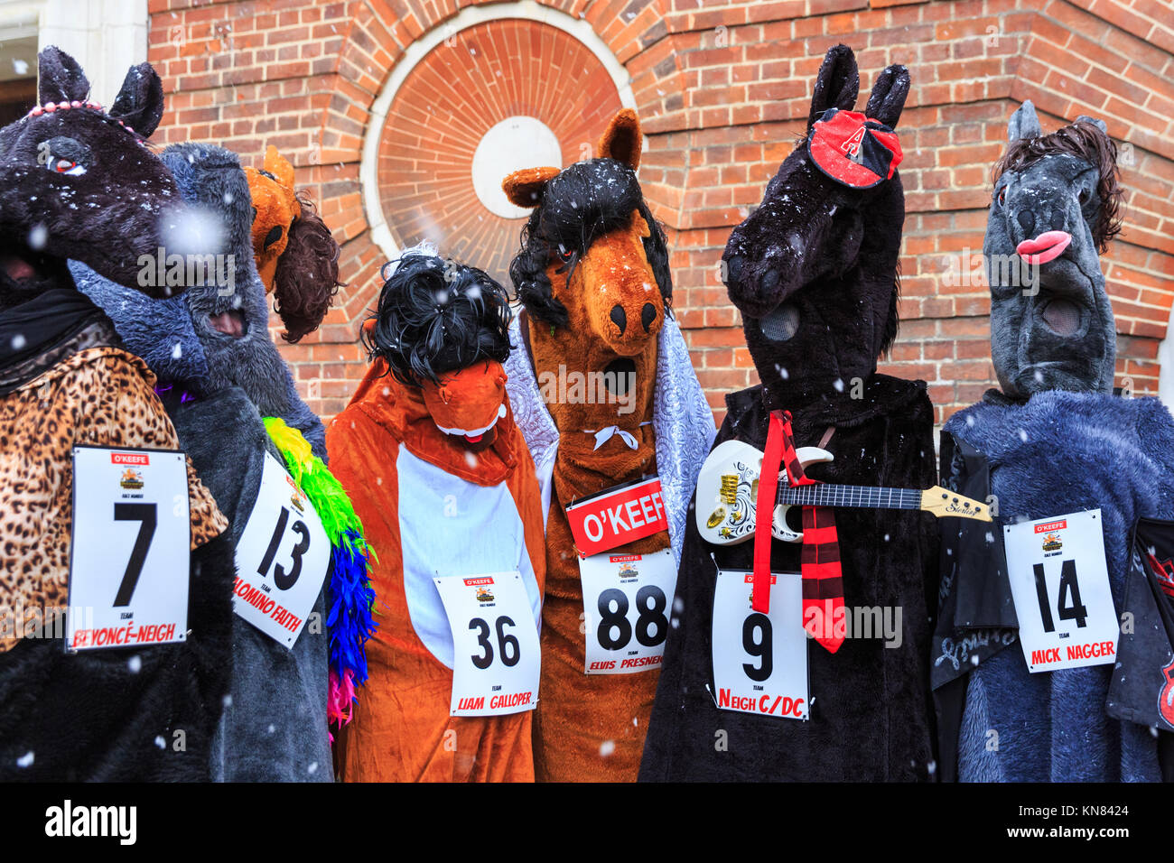Greenwich, London, 10th December 2017. The horses pose in heavy ...