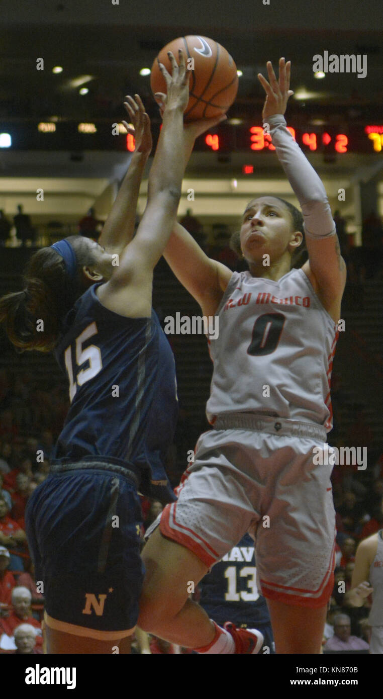 U.S. 10th Dec, 2017. SPORTS -- UNM's Cherise Beynon, 0, shoots over ...
