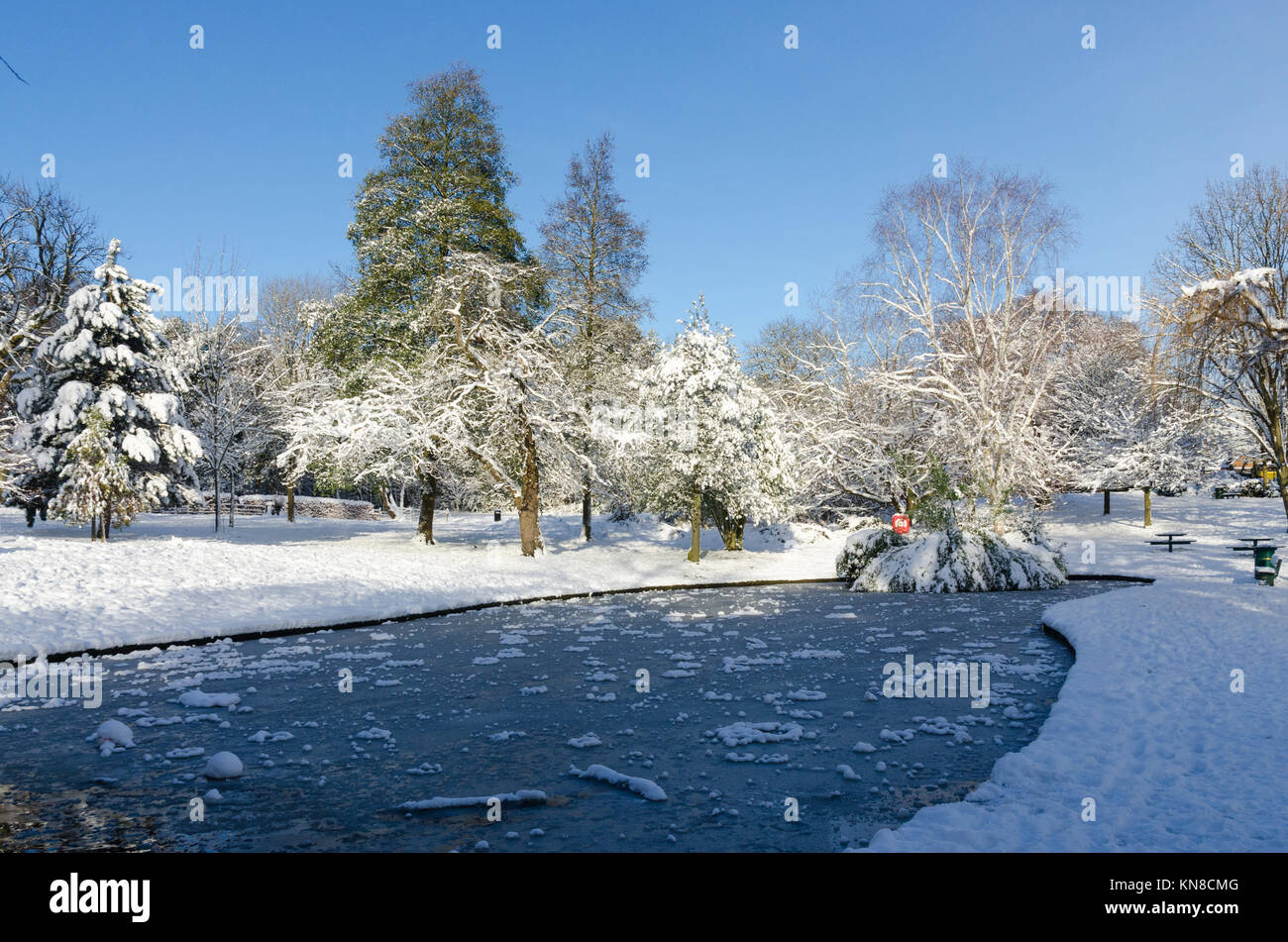 Pretty sunny snow scene in Grove Park, Harborne, Birmingham following ...
