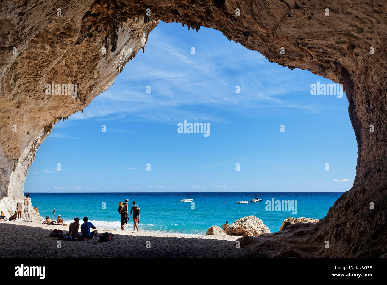 Cave at the coast at Cala di Luna beach, Sardinia, Italy Stock Photo ...