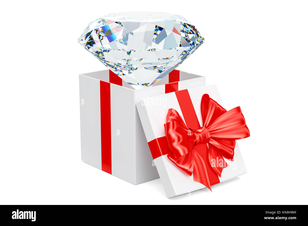 Diamond inside gift box, gift concept. 3D rendering isolated on white ...