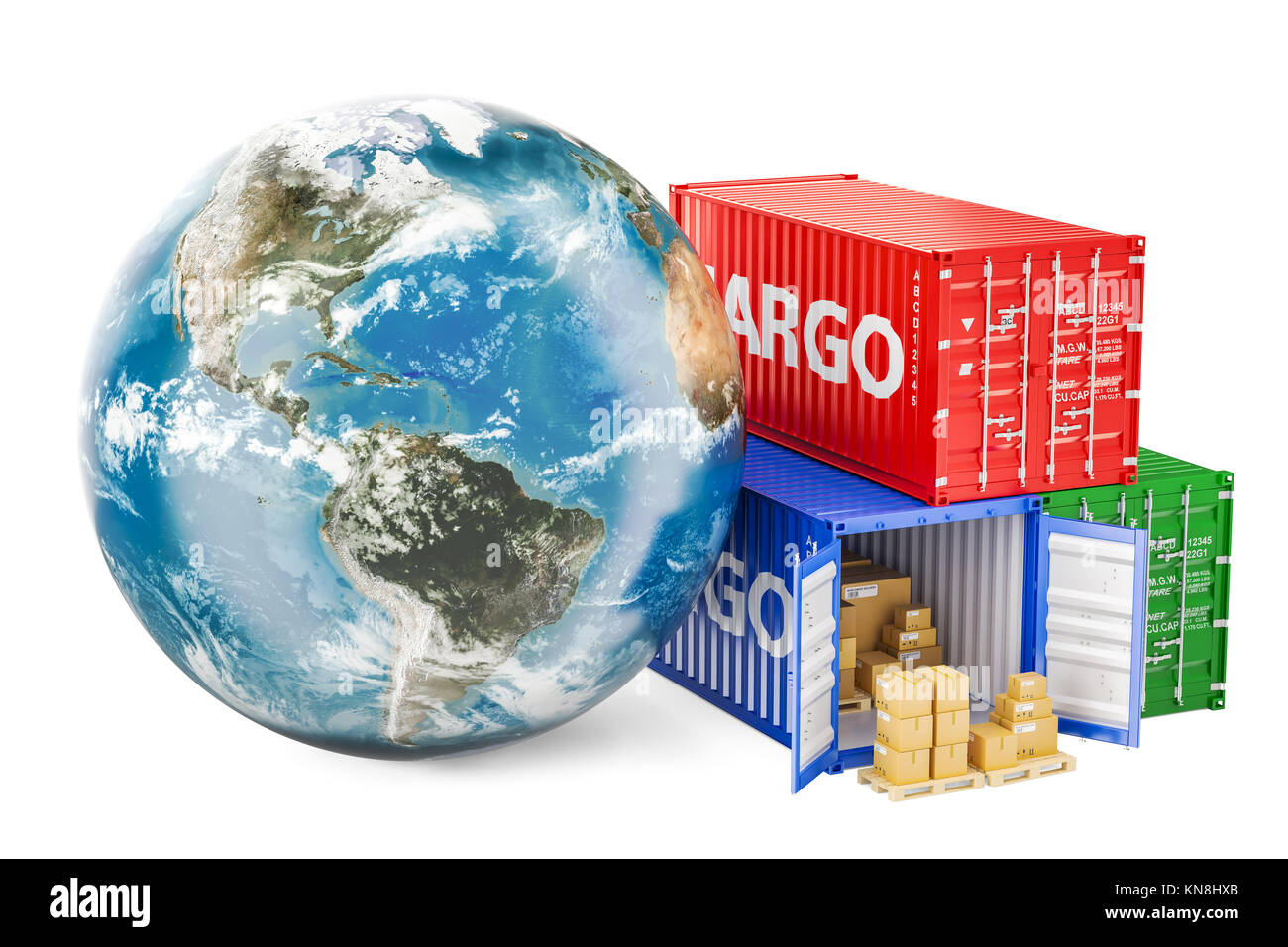 Global cargo shipping and delivery concept. Earth Globe with cargo ...