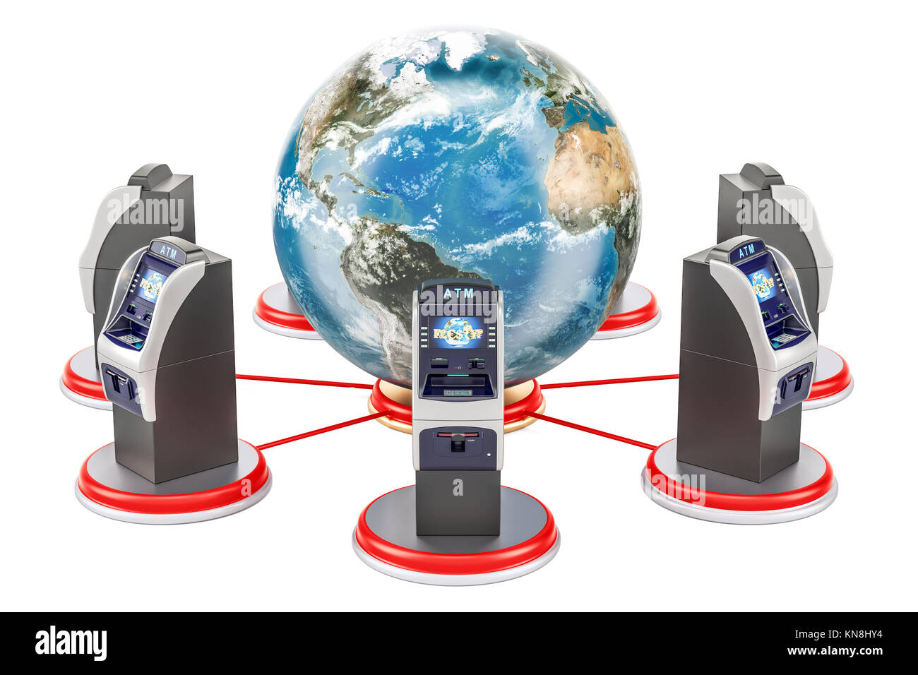 Global banking service concept, ATMs around the Earth Globe, 3D ...