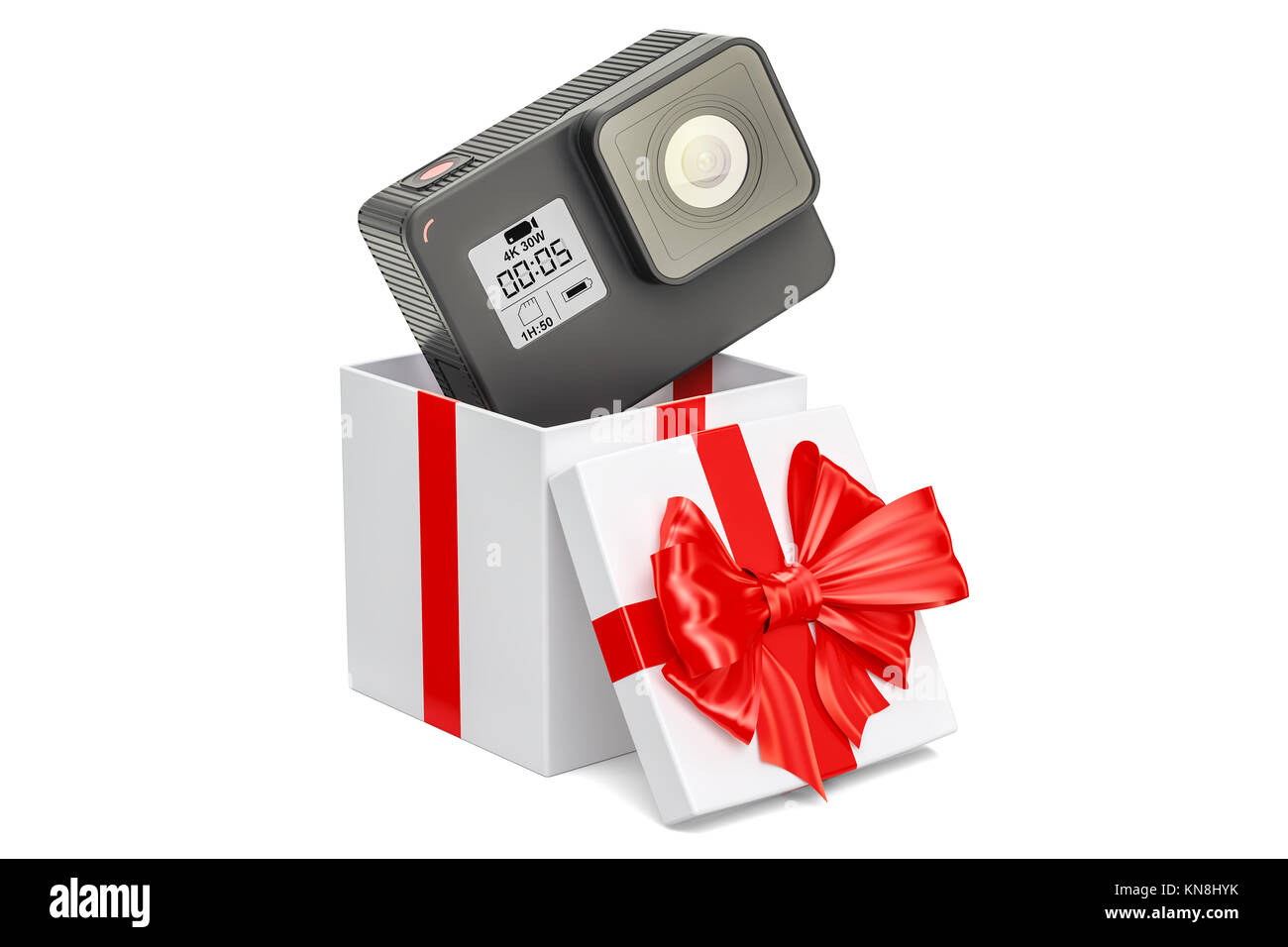 Modern dashcam DVR inside gift box, gift concept. 3D rendering isolated ...