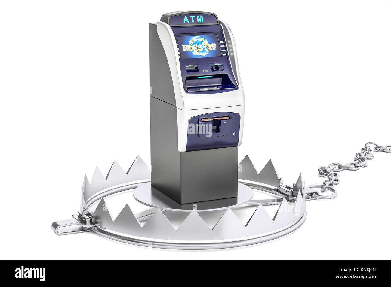Money trap with ATM machine, 3D rendering isolated on white background ...