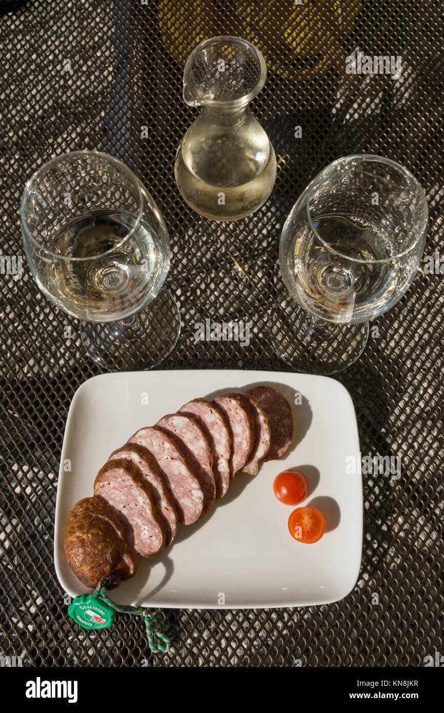 Saucisons and whiite wine from Epesses, Lavaux region, Lake Geneva ...