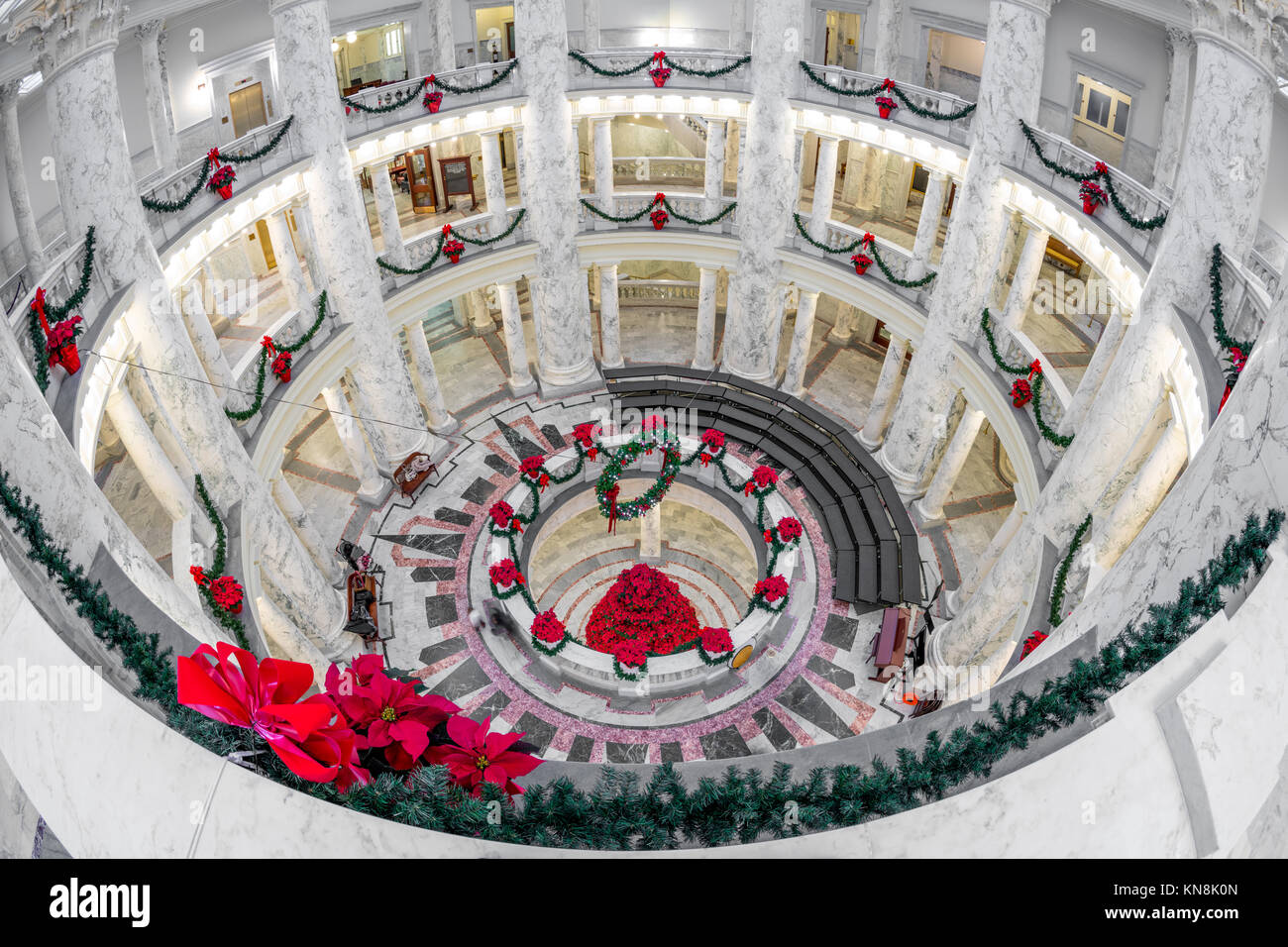 Red and green colors against the white marble in the capital building ...