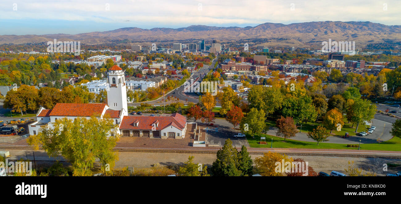 Aerial view of the Boise Skyline and train depot Stock Photo - Alamy