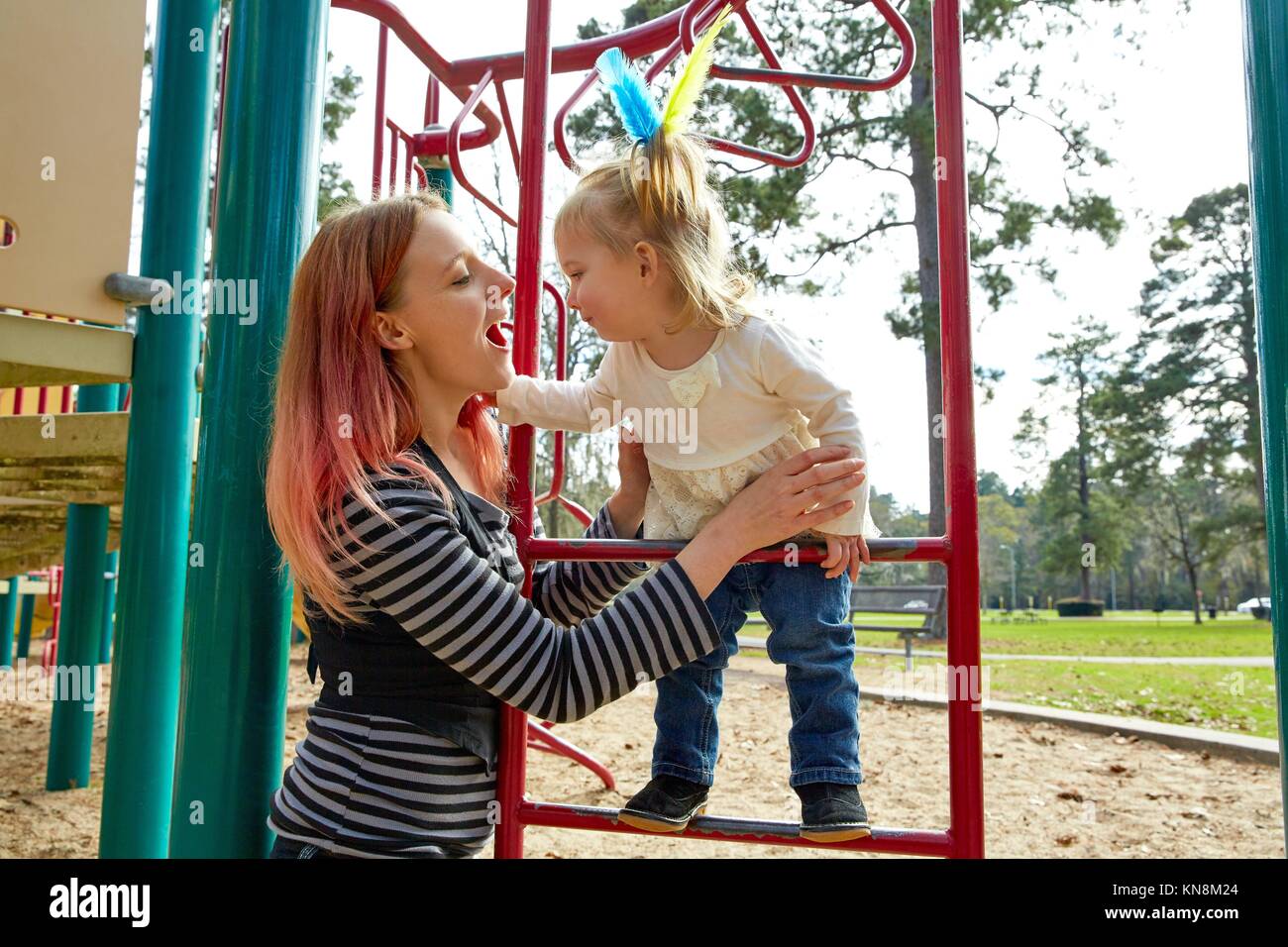 Child climb ladder parent help hi-res stock photography and images - Alamy