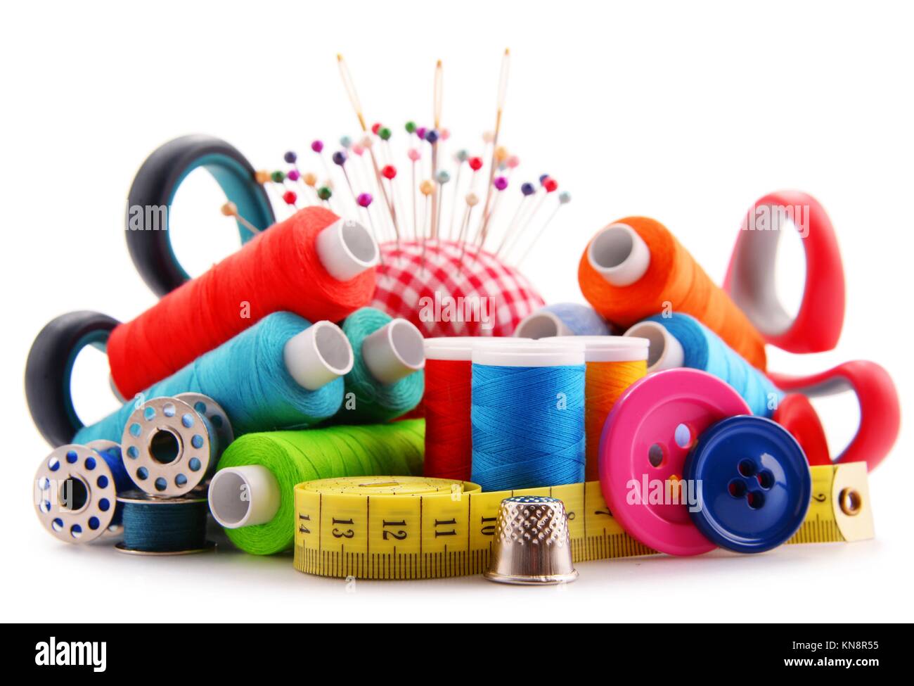 Composition with tailor threads isolated on white background Stock ...