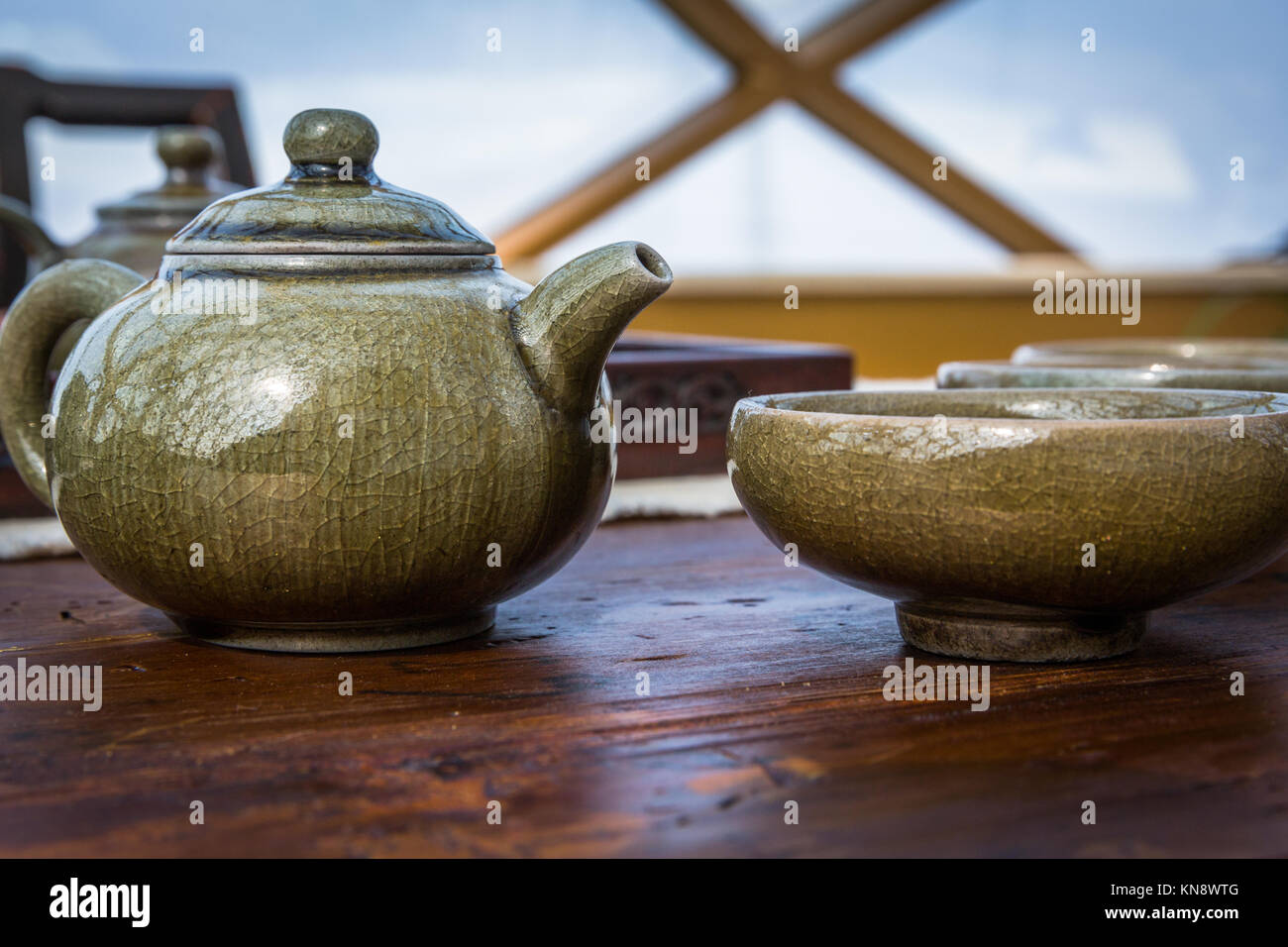 Chinese traditional tea set on table Stock Photo - Alamy