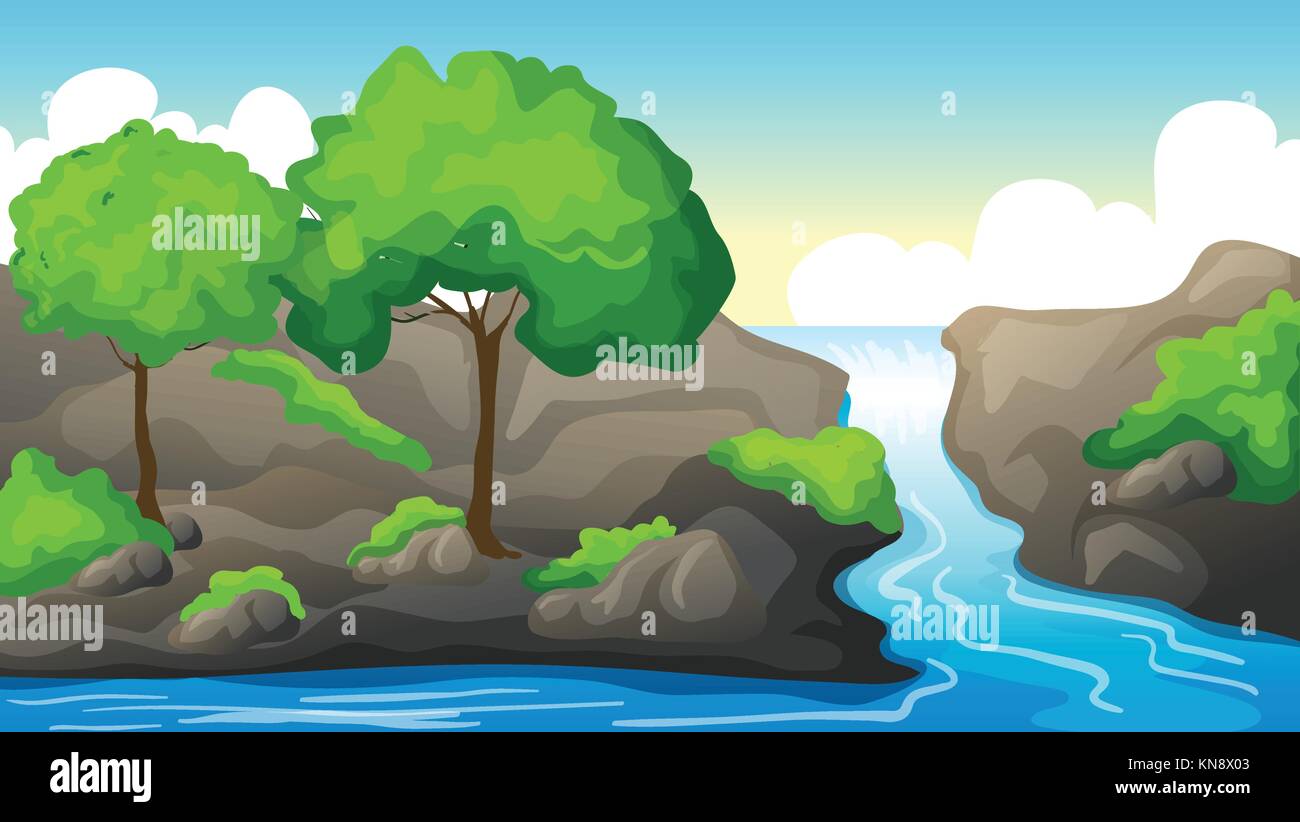 Golden rocks by river Stock Vector Images - Alamy