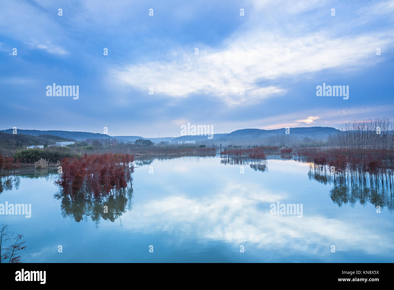 panoramic view of river in natural park of Xuyu,Jiangsu province,China ...