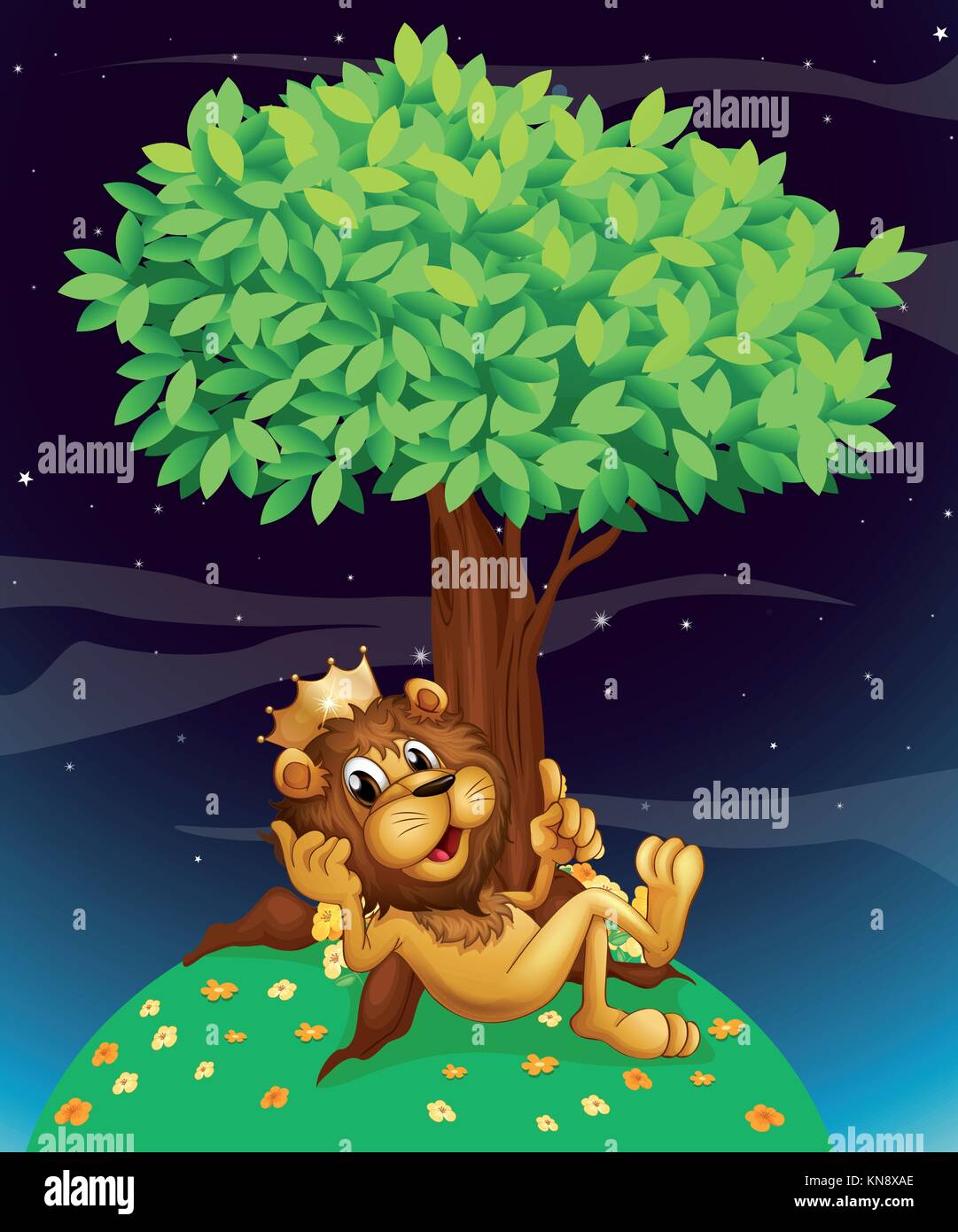 Illustration of a king lion under a tree Stock Vector Image & Art - Alamy