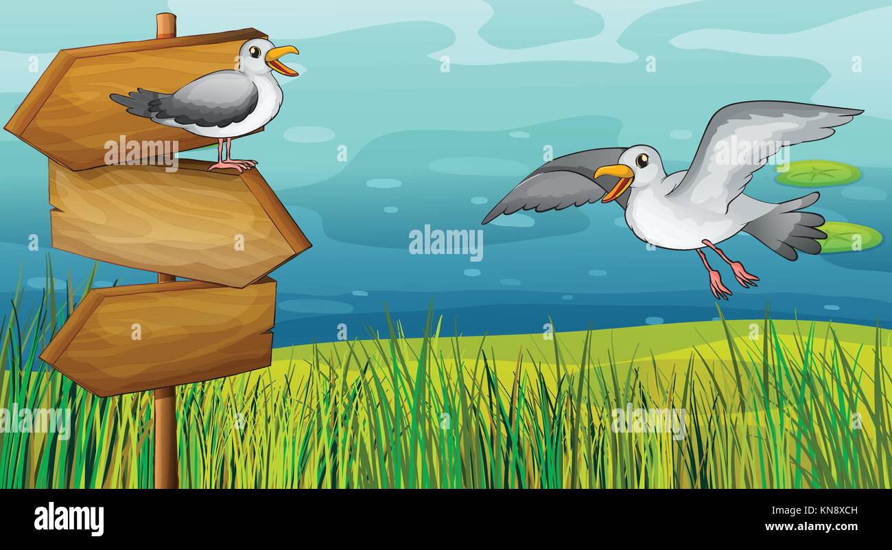 Illustration of two chirping birds in the field Stock Vector Image ...