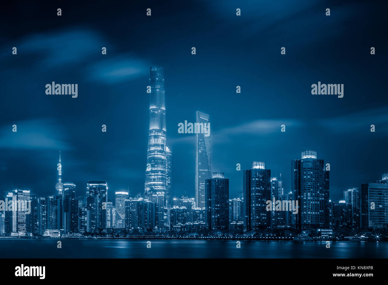 Shanghai skyline panorama at night in blue tone Stock Photo - Alamy