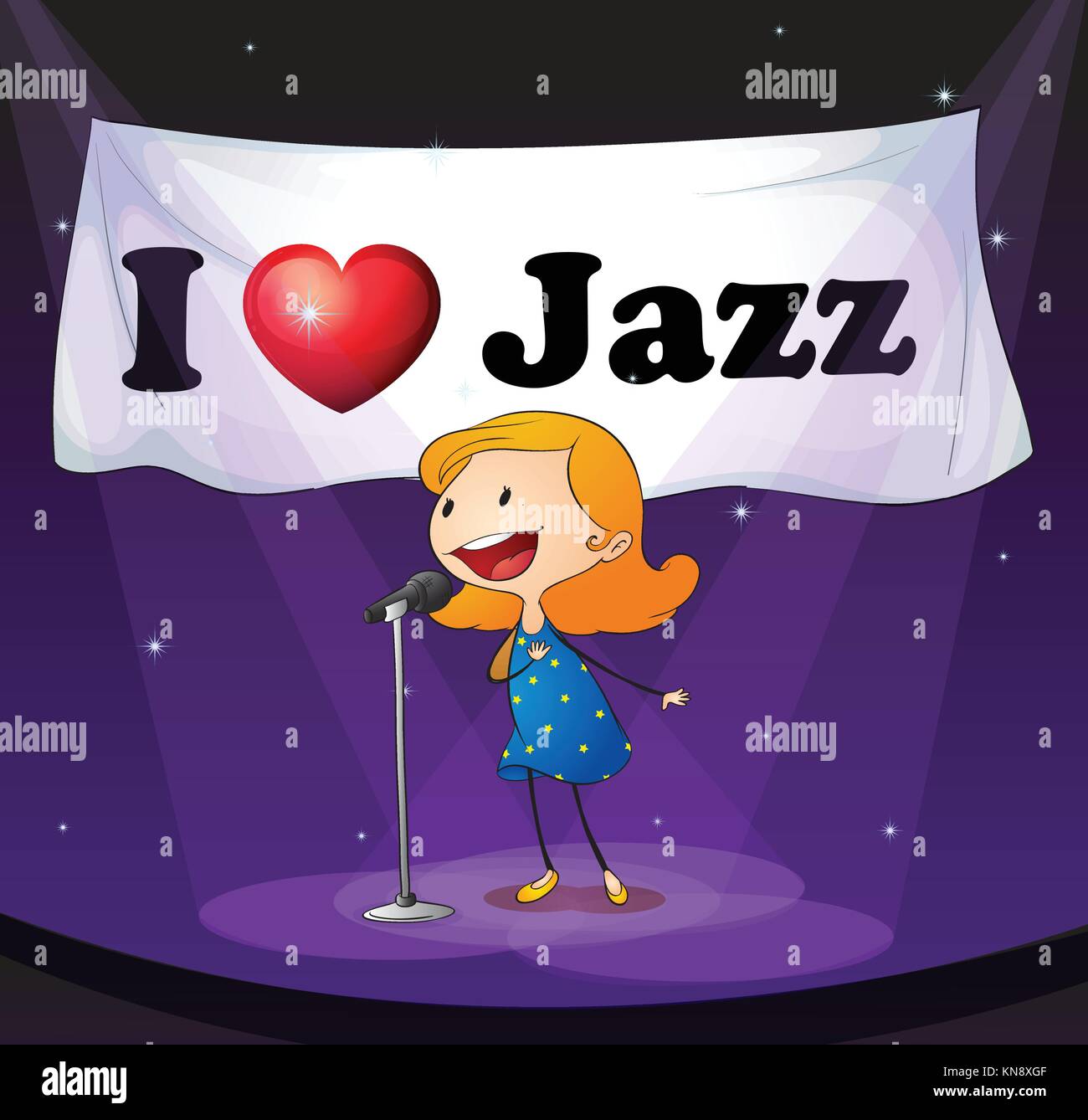 illustration of a girl and a banner on a purple background Stock Vector ...