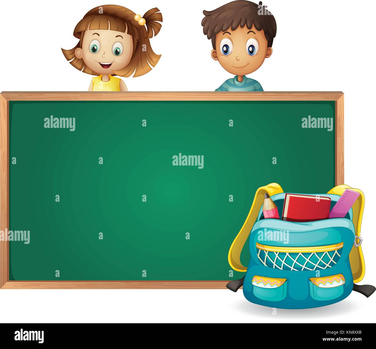 illustration of kids and a green board on a white background Stock ...