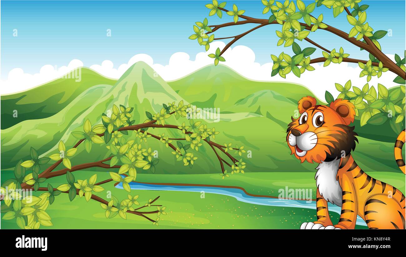 Illustration of a tiger in a mountain scenery Stock Vector Image & Art ...