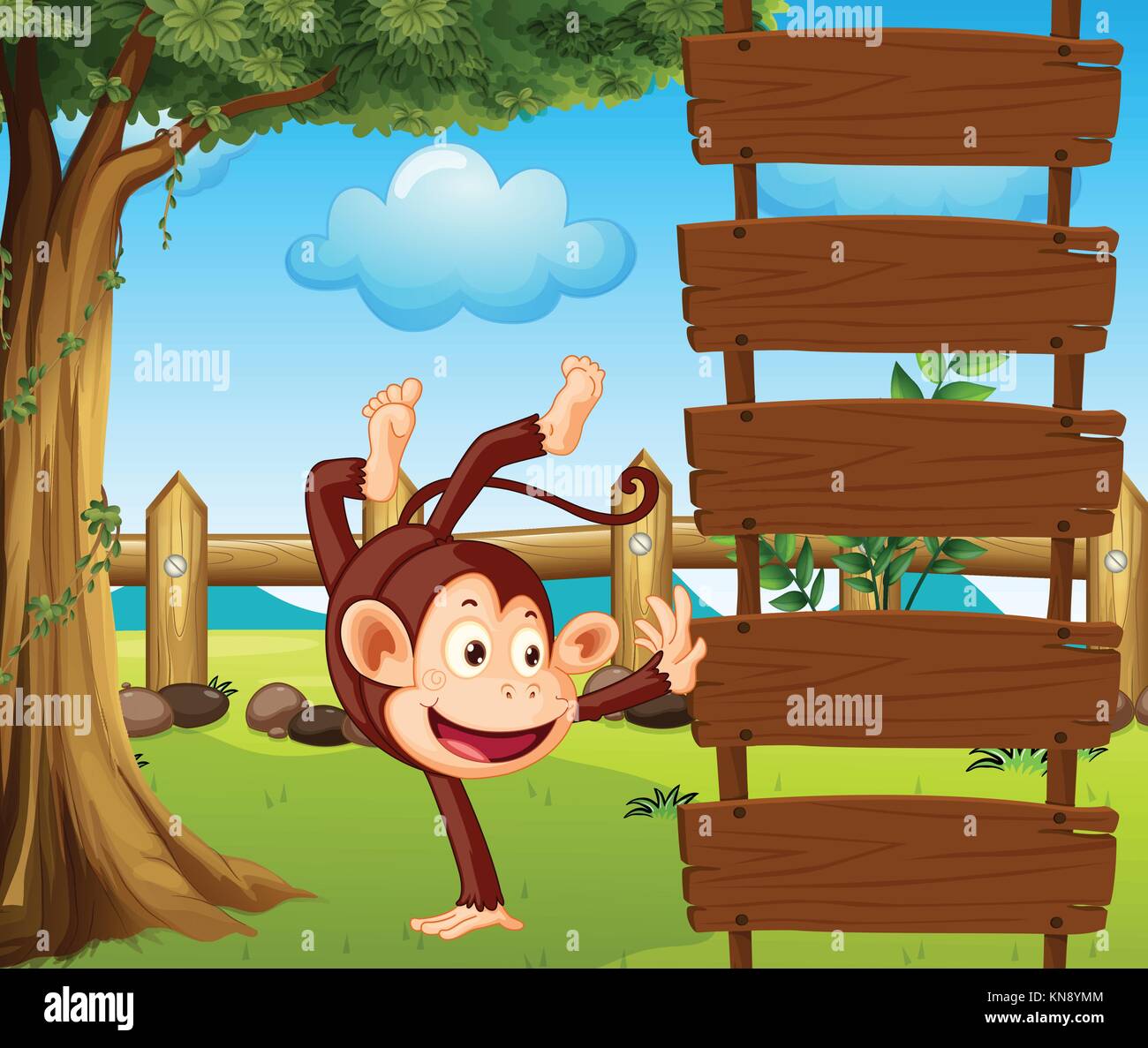 Illustration of a dancing monkey and a beautiful nature Stock Vector ...