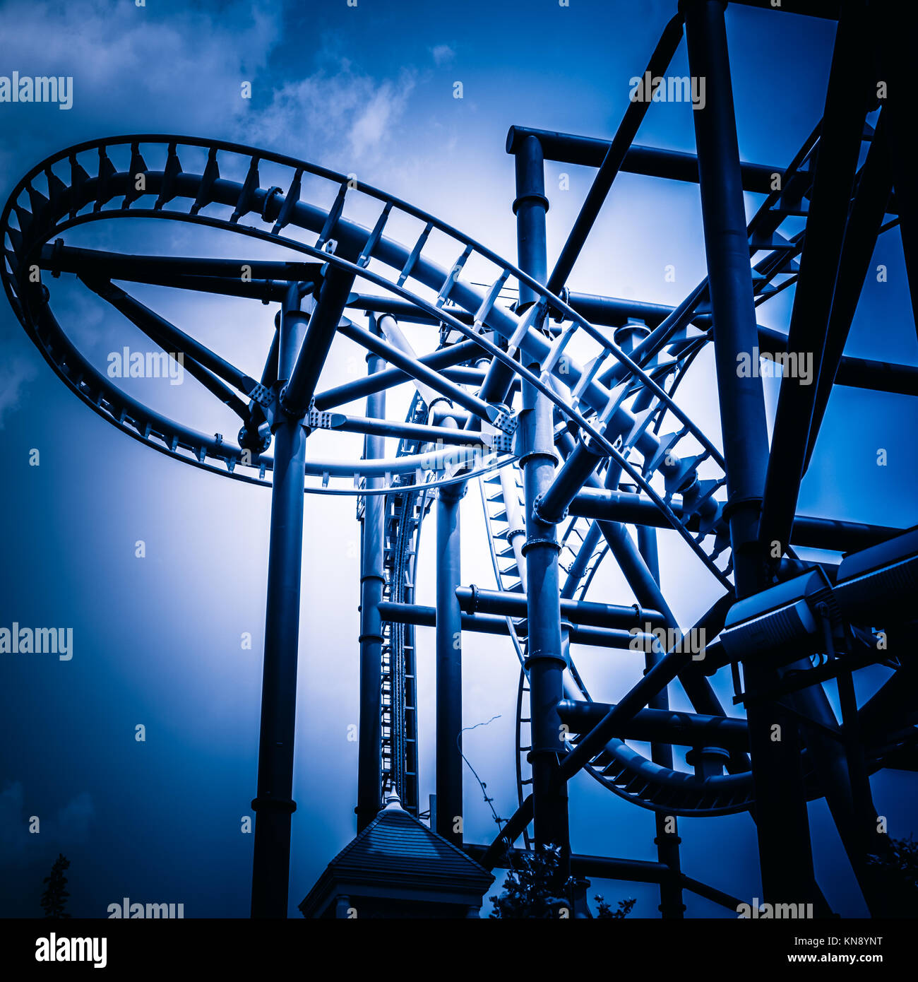 Roller coaster in blue tone Stock Photo - Alamy