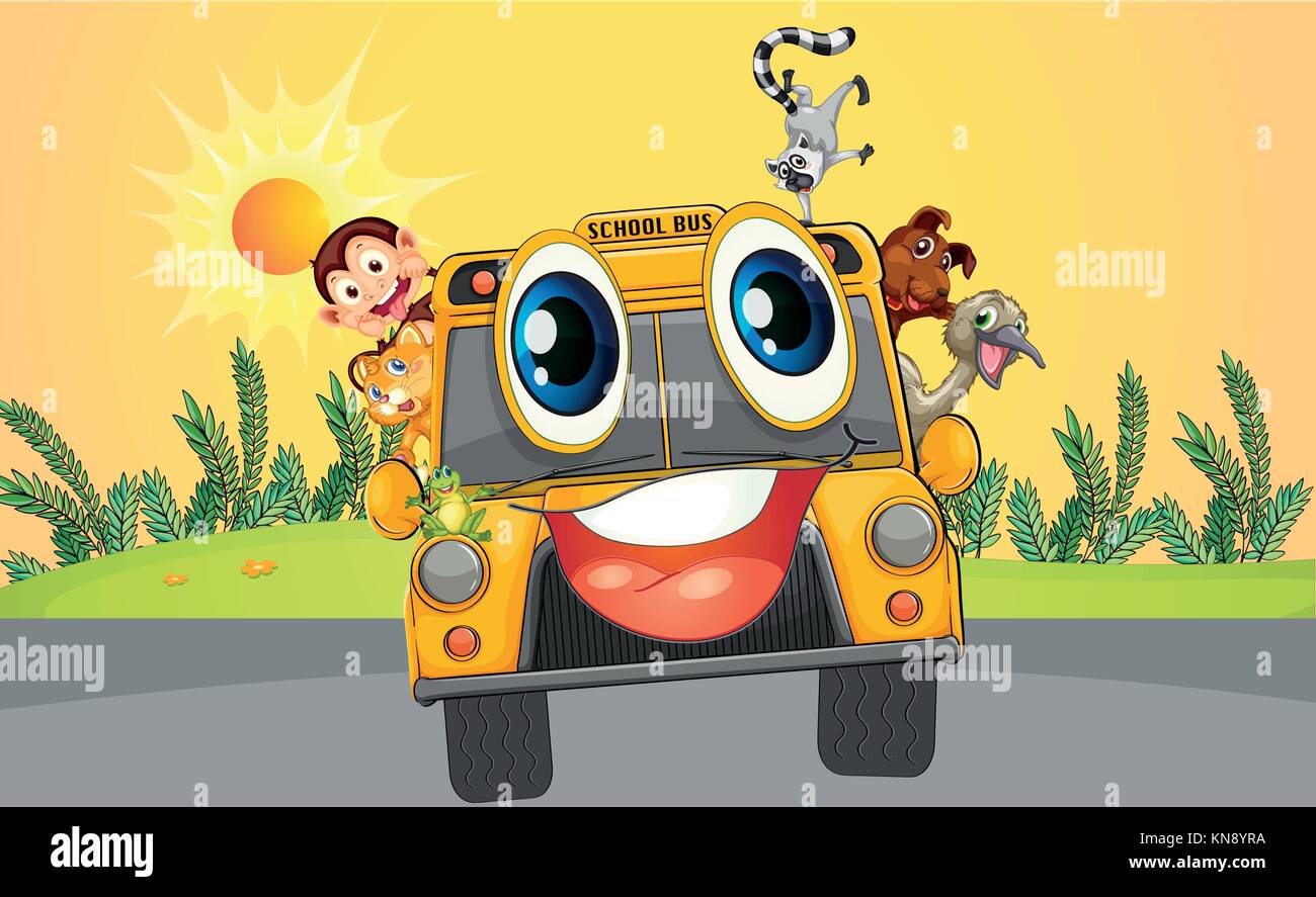 Illustration of a school bus with animals Stock Vector Image & Art - Alamy