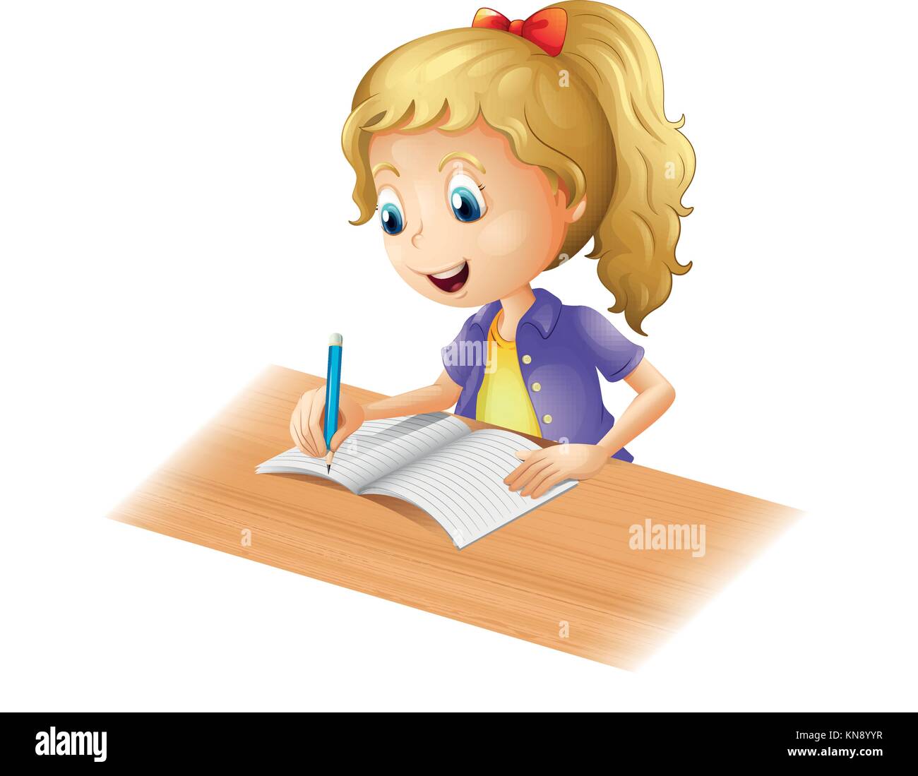 Illustration of a young girl writing on a white background Stock Vector ...