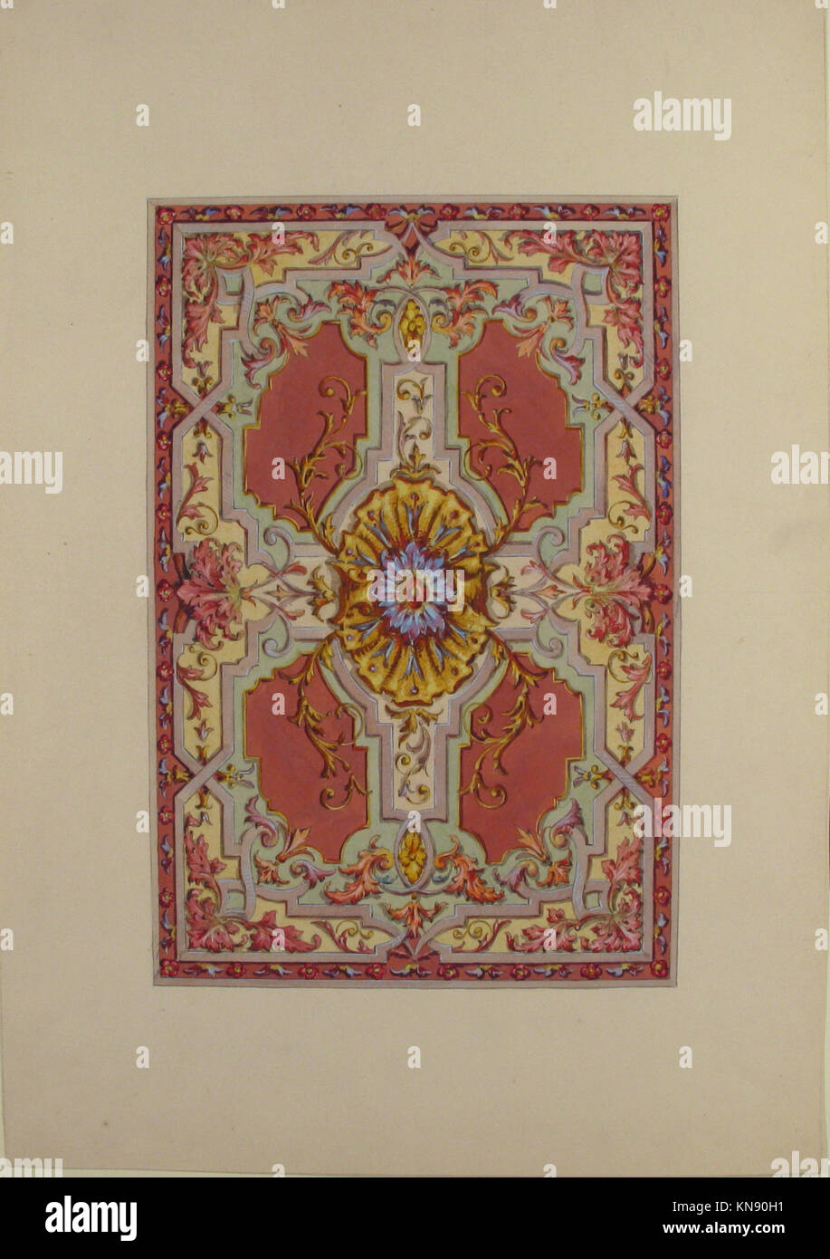 This design for a painted ceiling incorporates strapwork and foliage on ...