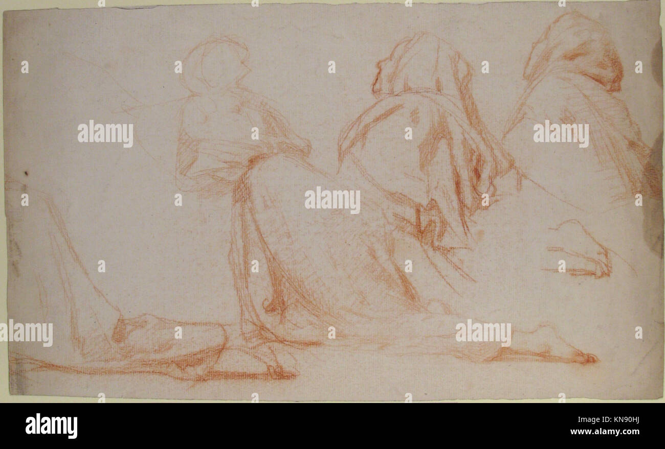 This artwork depicts four figures in a posture of kneeling and ...