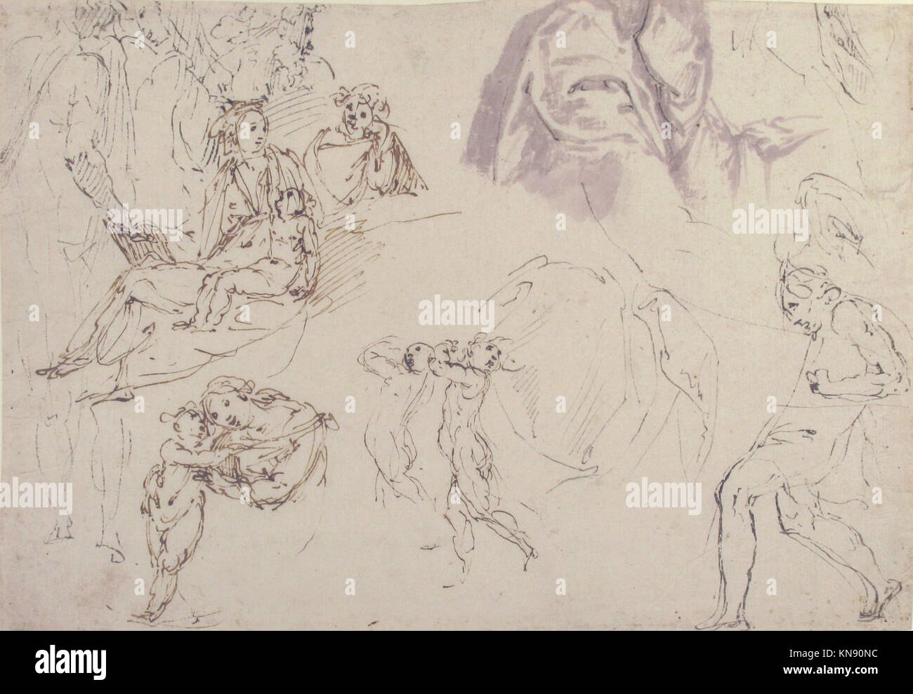 These figure studies depict various poses, including the Holy Family ...