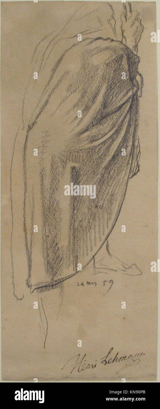 This sculpture depicts a male figure viewed from the back, draped in ...