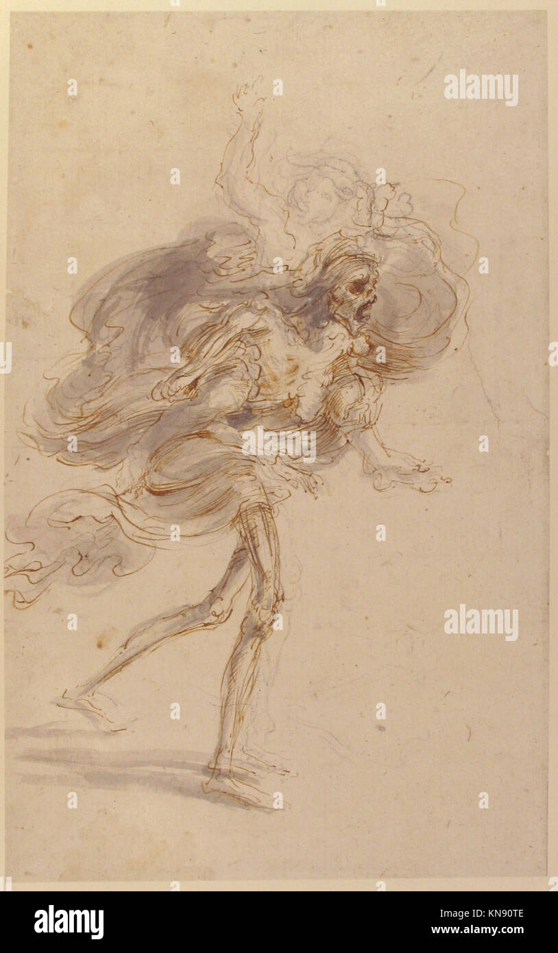 This artwork portrays the figure of Death carrying a child, symbolizing ...