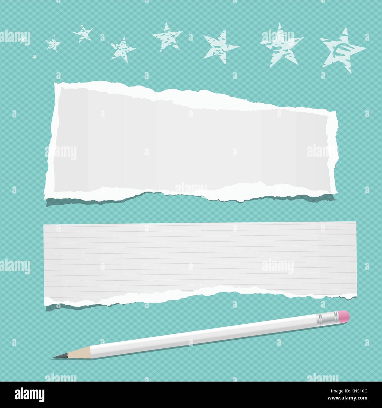 Ripped blank note, notebook paper for text or message stuck on ...